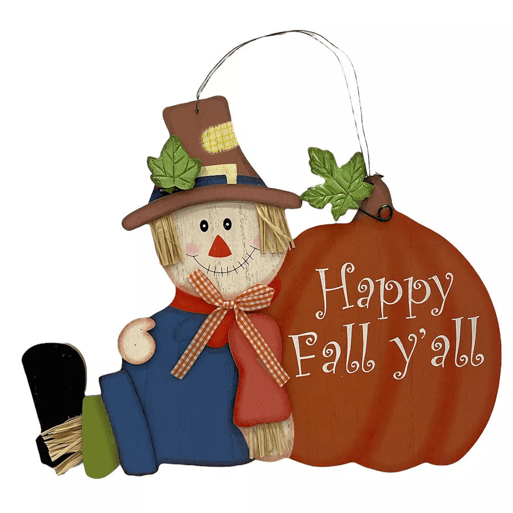 Happy Fall Y'all Scarecrow and Pumpkin 11-inch Fall Seasonal Hanging ...