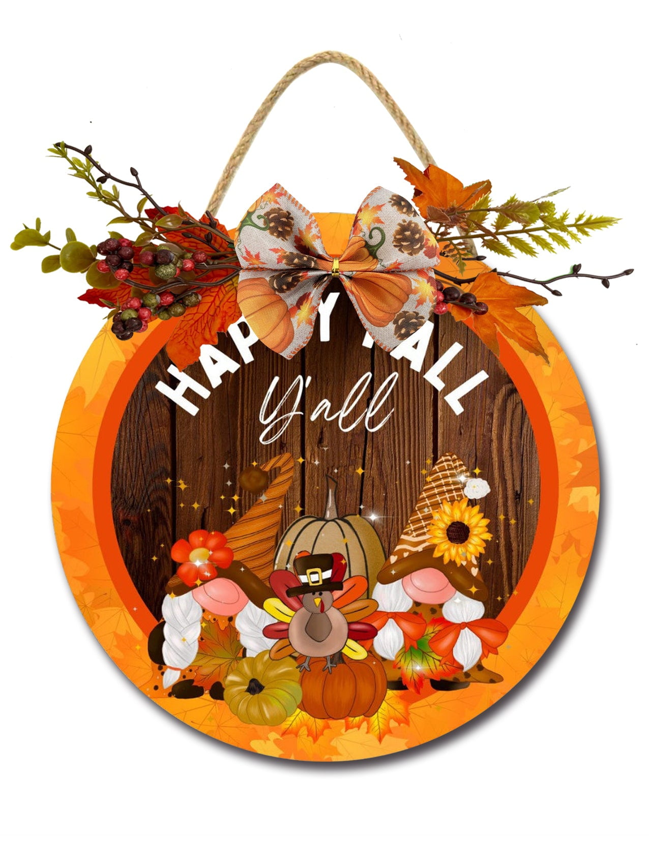 Happy Fall Y'all Sign Front for Door Decoration, 11 in Round Wood ...