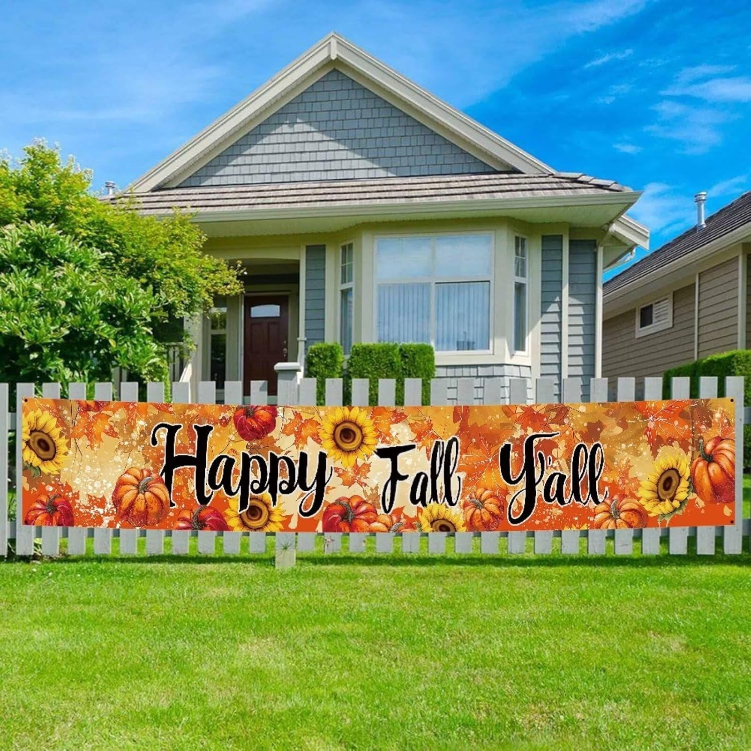 Happy Fall Yall Banner Large Outdoor Banner, Autumn Maple Leaf Pumpkin ...