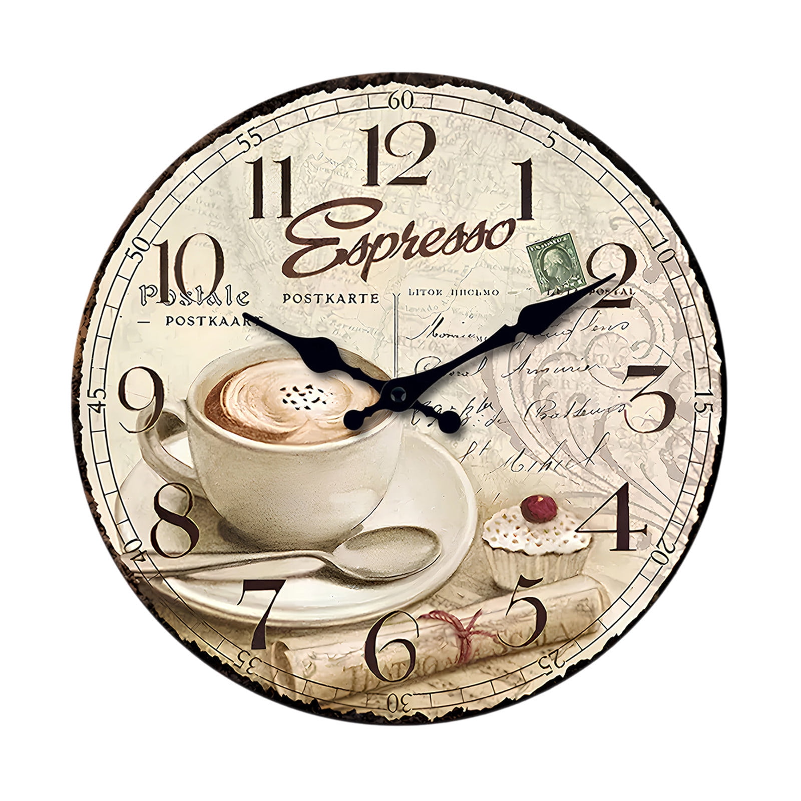 Happy Family Round Wood Clock, Modern Distressed Style Wooden Wall ...