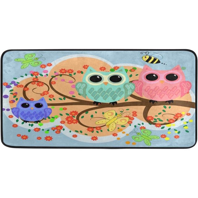 Happy Family of Owls Design Non-Slip Soft Kitchen Mats Bath Rug Runner ...