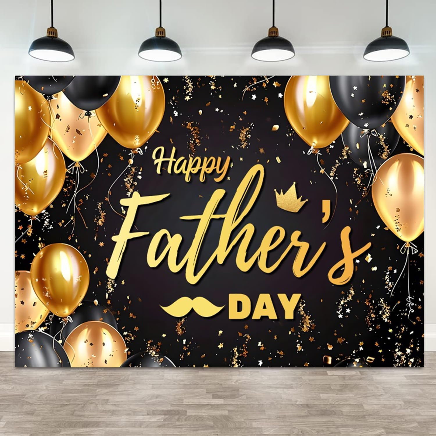Happy Father's Day Backdrop Black Gold Balloons Father's Day ...