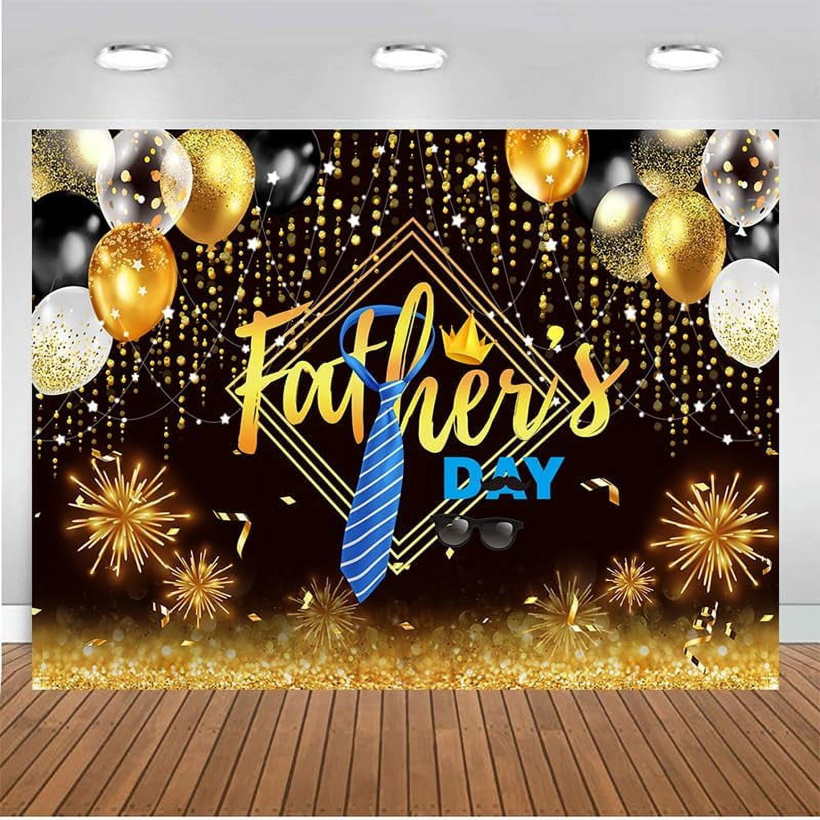 Happy Father's Day Backdrop Blue Black Gold Father's Day Party Backdrop ...