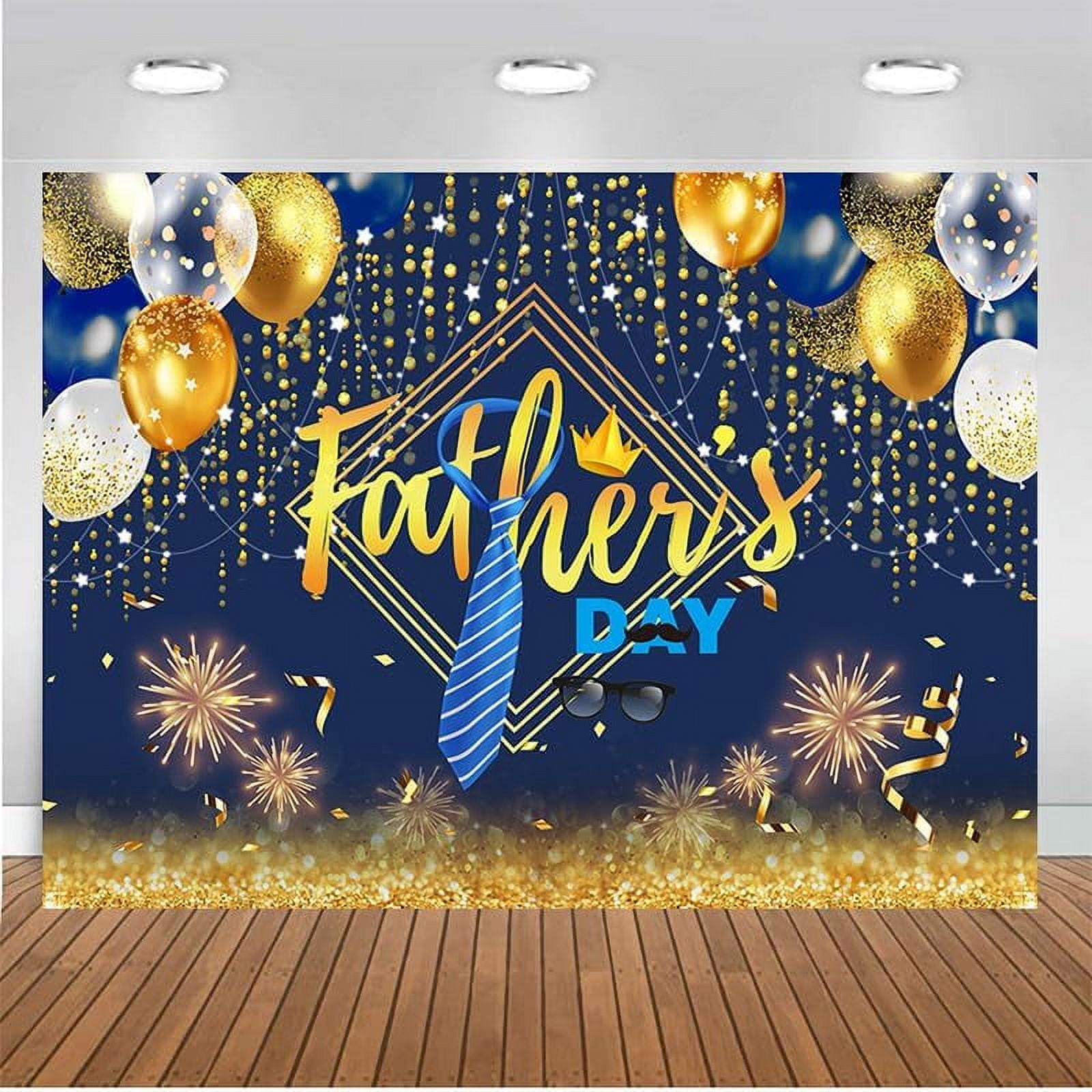 Happy Father's Day Backdrop Blue Gold Father's Day Party Backdrop ...