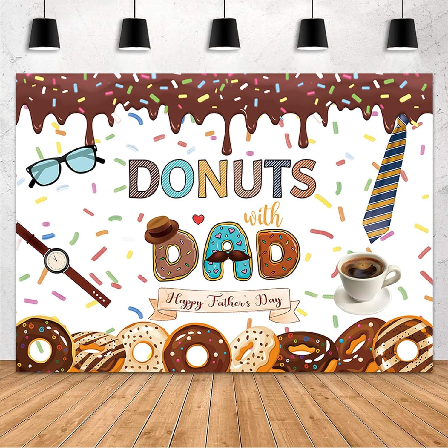 Happy Father's Day Backdrop Donuts with Dad Sprinkles Decorations ...