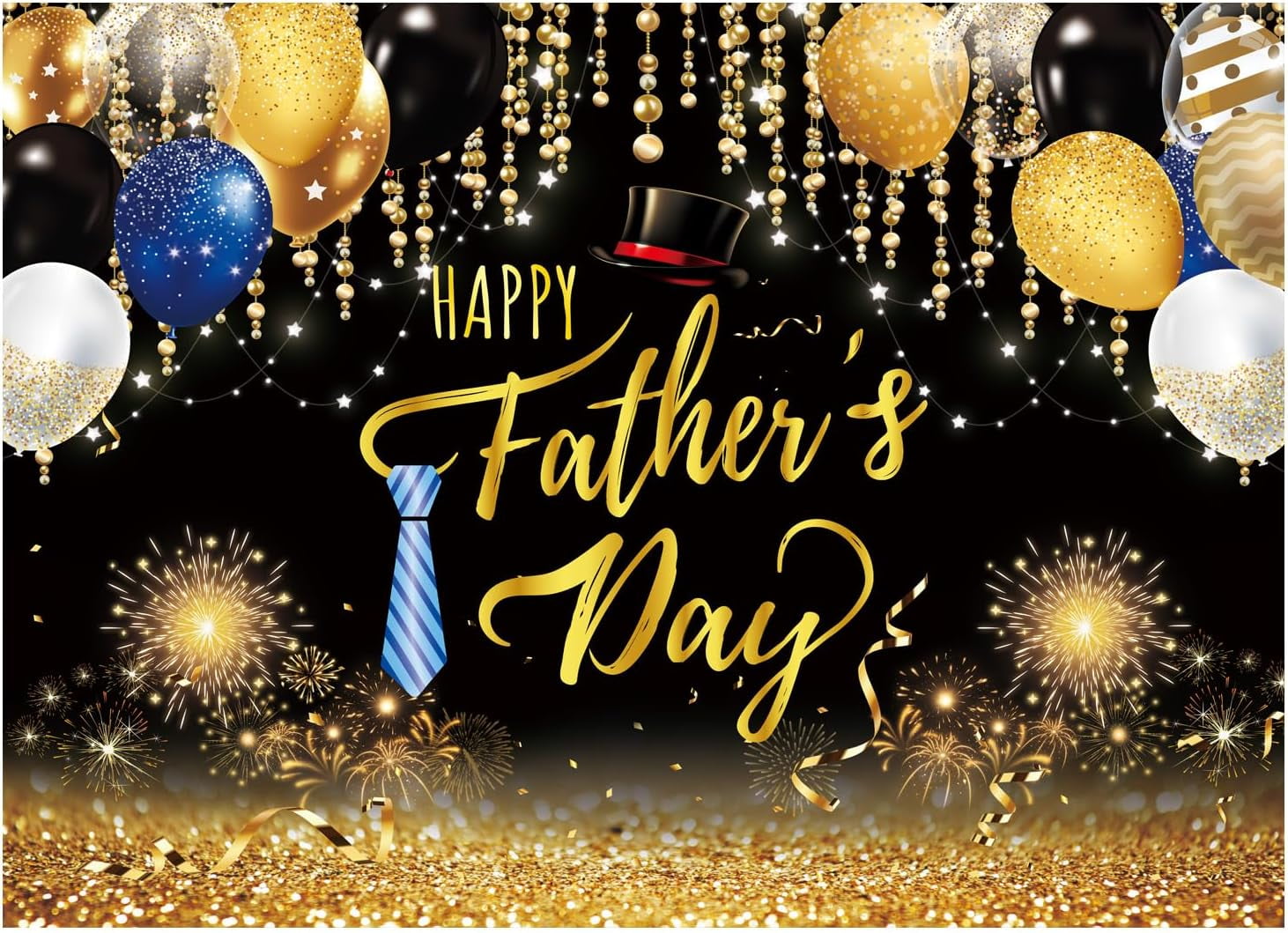 Happy Father's Day Backdrop Gold and Black Balloons Thanks Dad Theme ...