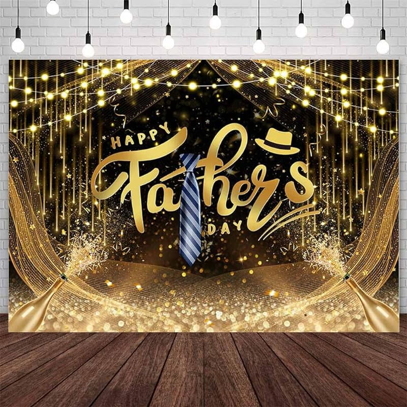 Happy Father's Day Backdrop Gold Black Glitter Tie Hat Champagne ...