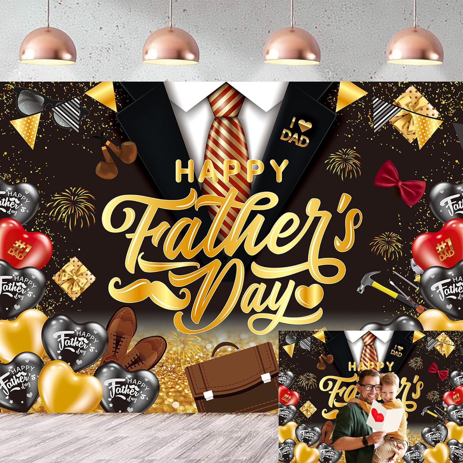 Happy Father's Day Backdrop I Love Dad Fathers Day Party Decorations ...