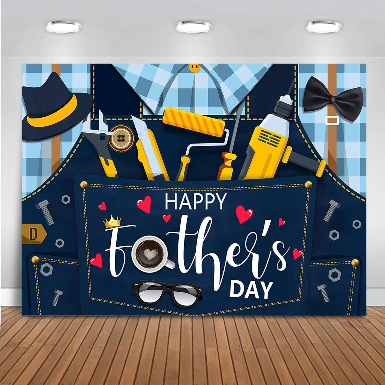 Happy Father's Day Backdrop for Photography Blue Shirt Tie Tools Father ...
