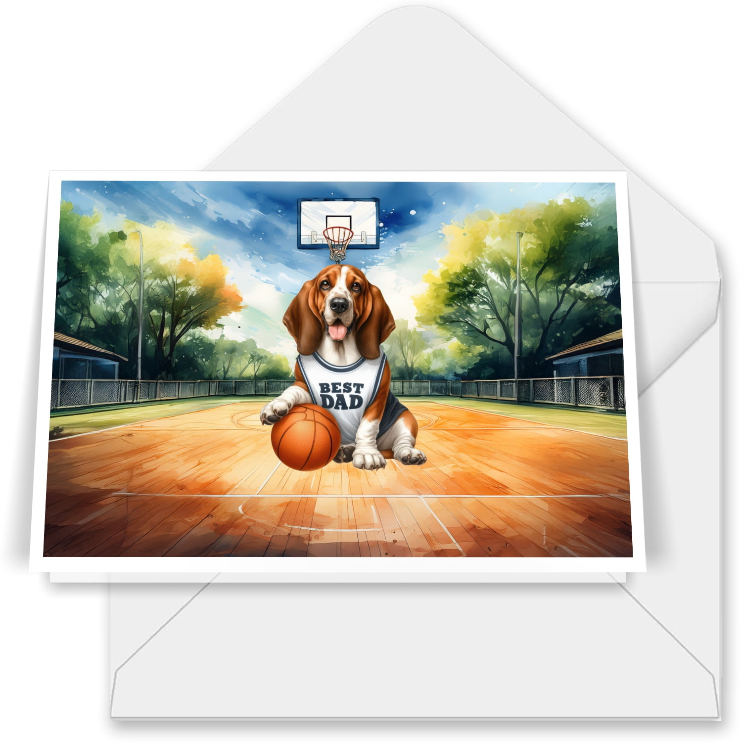 Happy Father's Day Basset Hound Playing Basketball with Best Dad Jersey ...