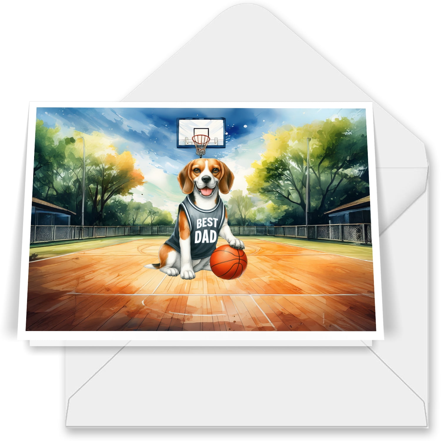 Happy Father's Day Beagle Playing Basketball with Best Dad Jersey 7x5in ...