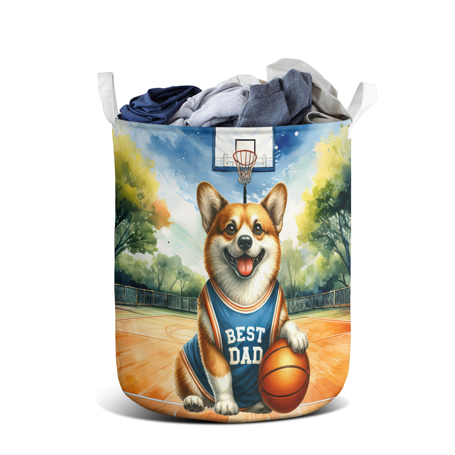 Happy Father's Day Corgi Playing Basketball with Best Dad Jersey ...