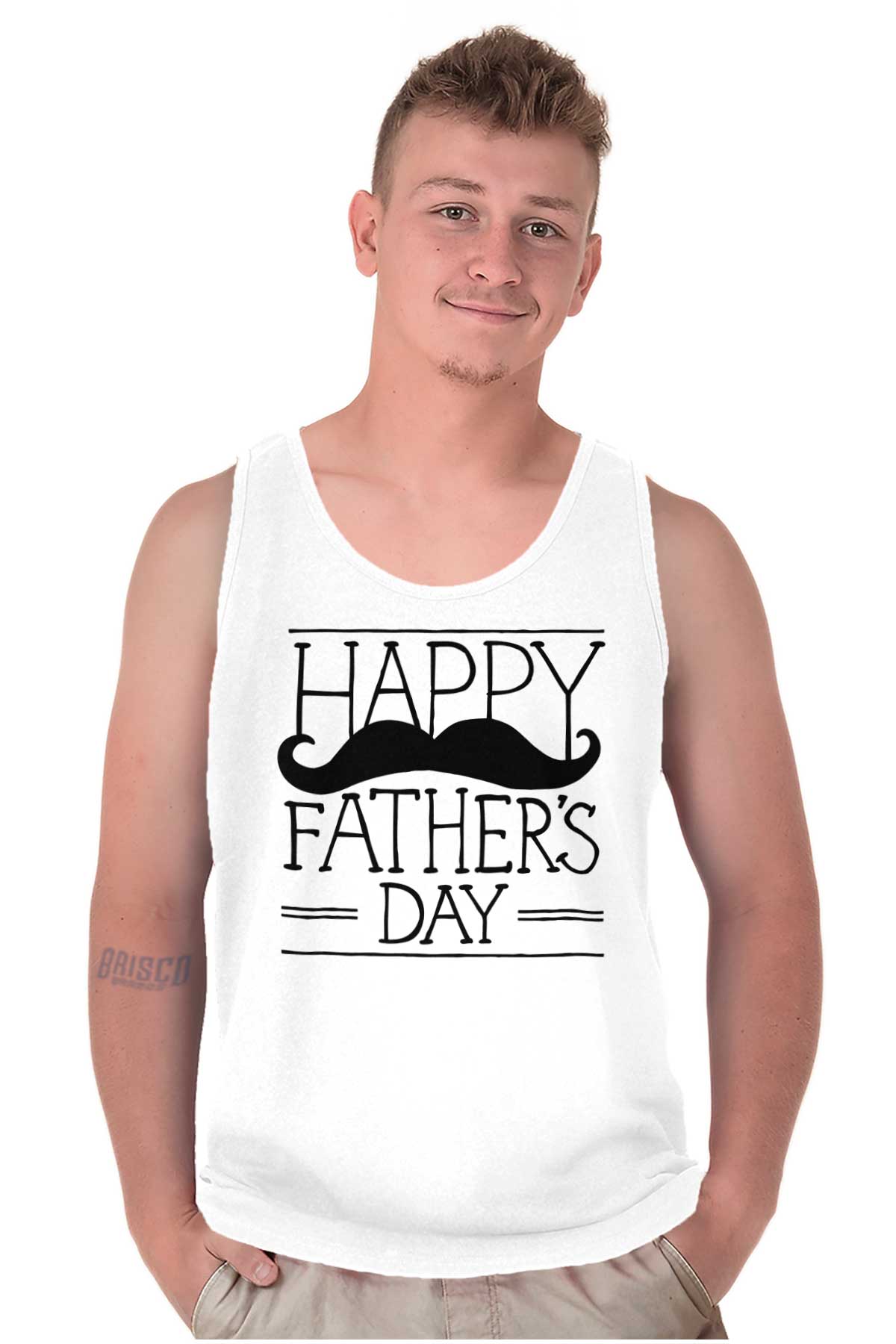 Happy Father's Day Dad Mustache Tank Top Sleeveless Tee Men Brisco ...