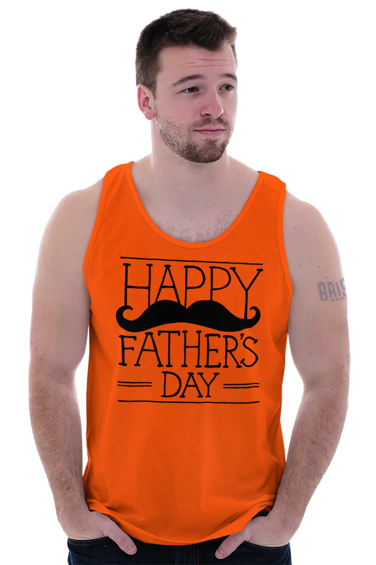 Happy Father's Day Dad Mustache Tank Top Sleeveless Tee Men Brisco ...