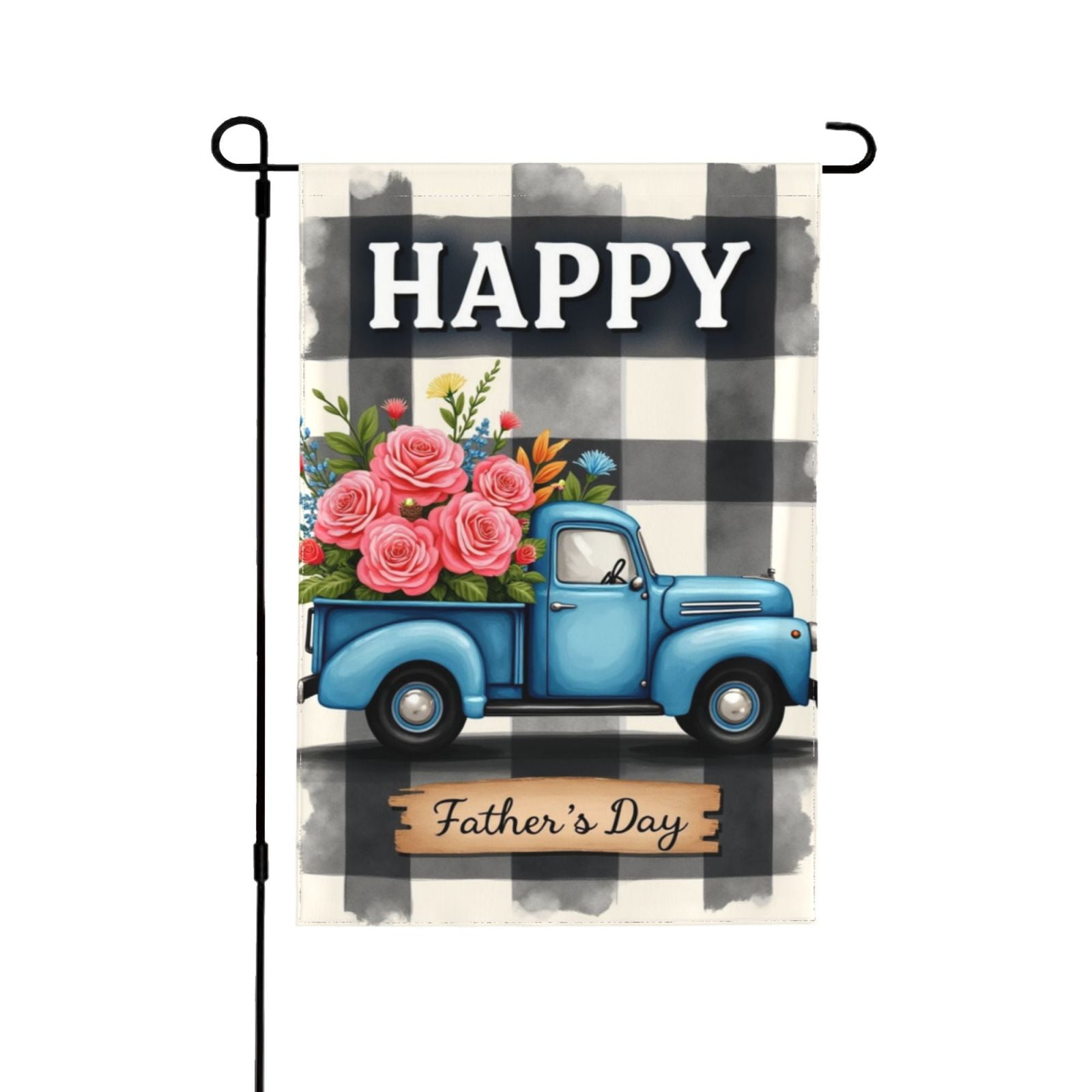 Happy Father's Day Garden Flag 12x18 Double Sided, Burlap Buffalo Check ...