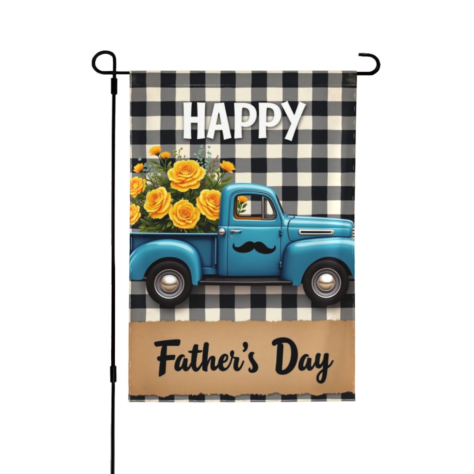 Happy Father's Day Garden Flag 12x18 Double Sided, Burlap Rose Flower ...