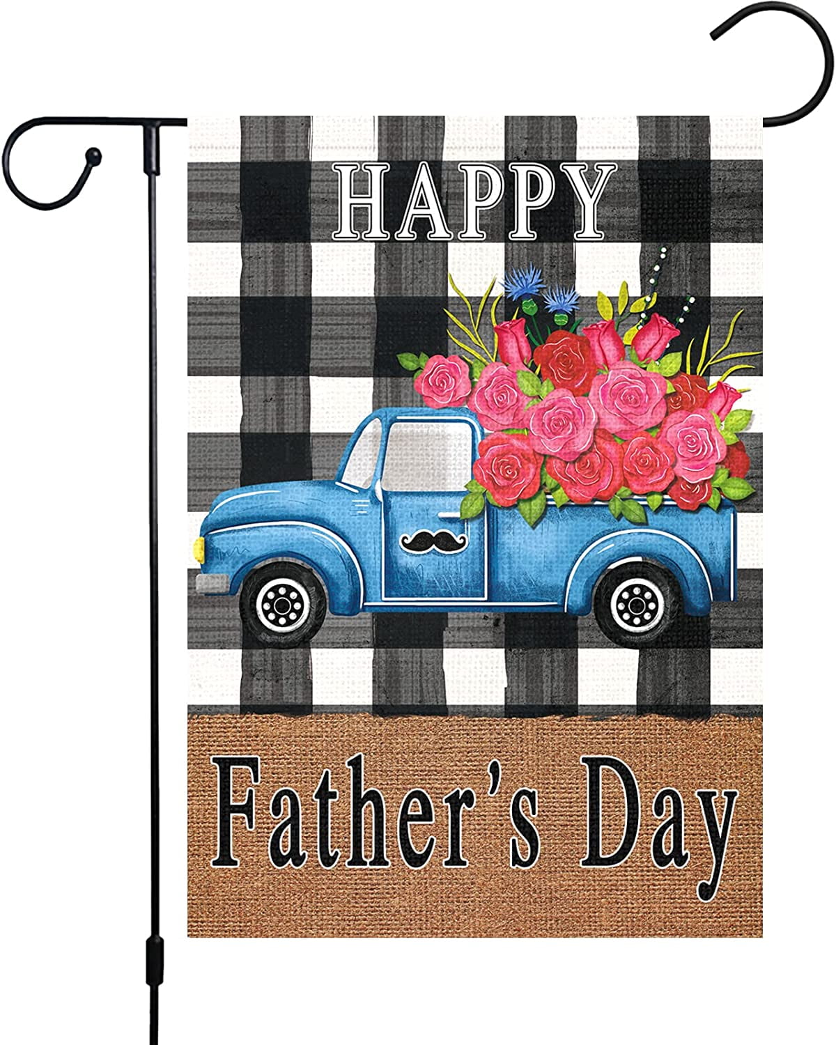 Happy Father's Day Garden Flag Double Sided, Buffalo Check Plaid Truck ...
