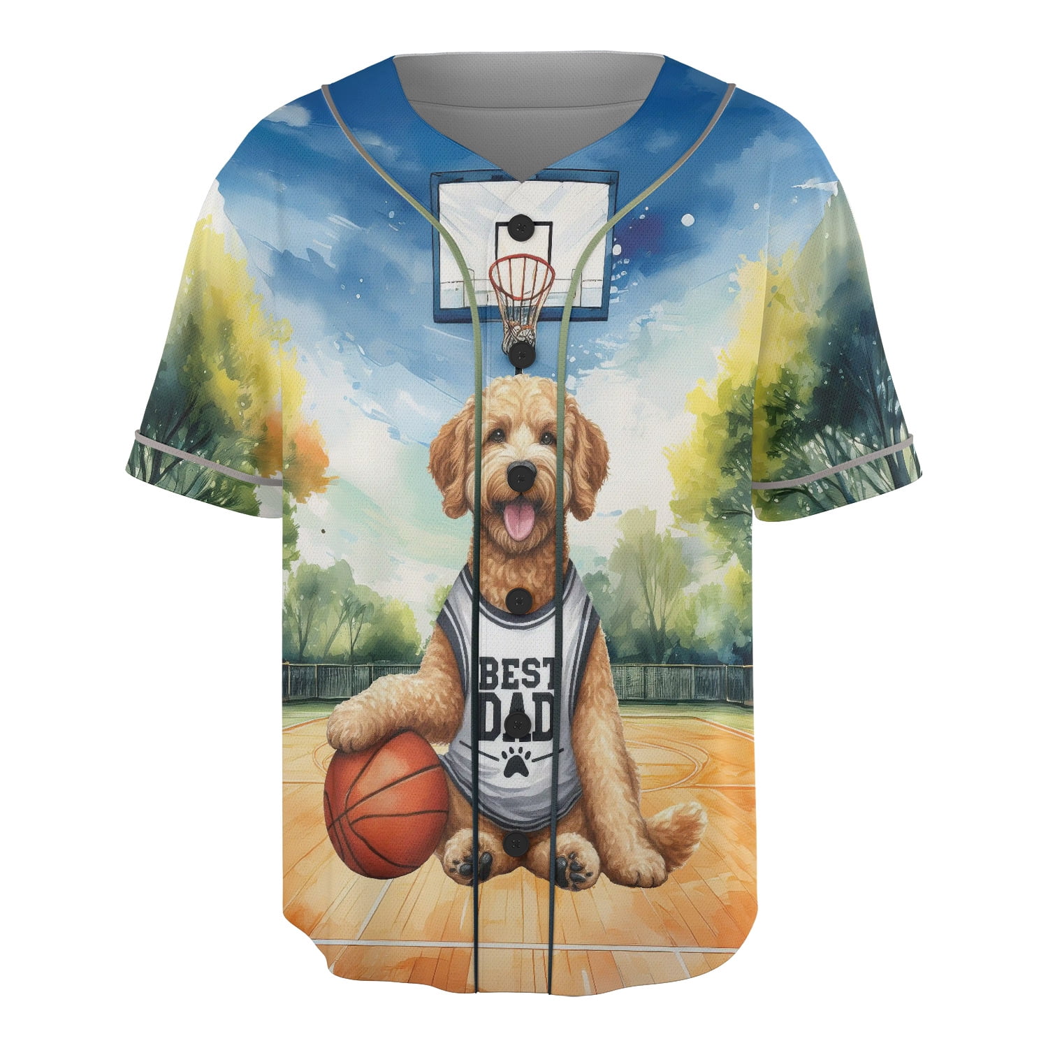 Happy Father's Day Goldendoodle Playing Basketball with Best Dad Jersey ...