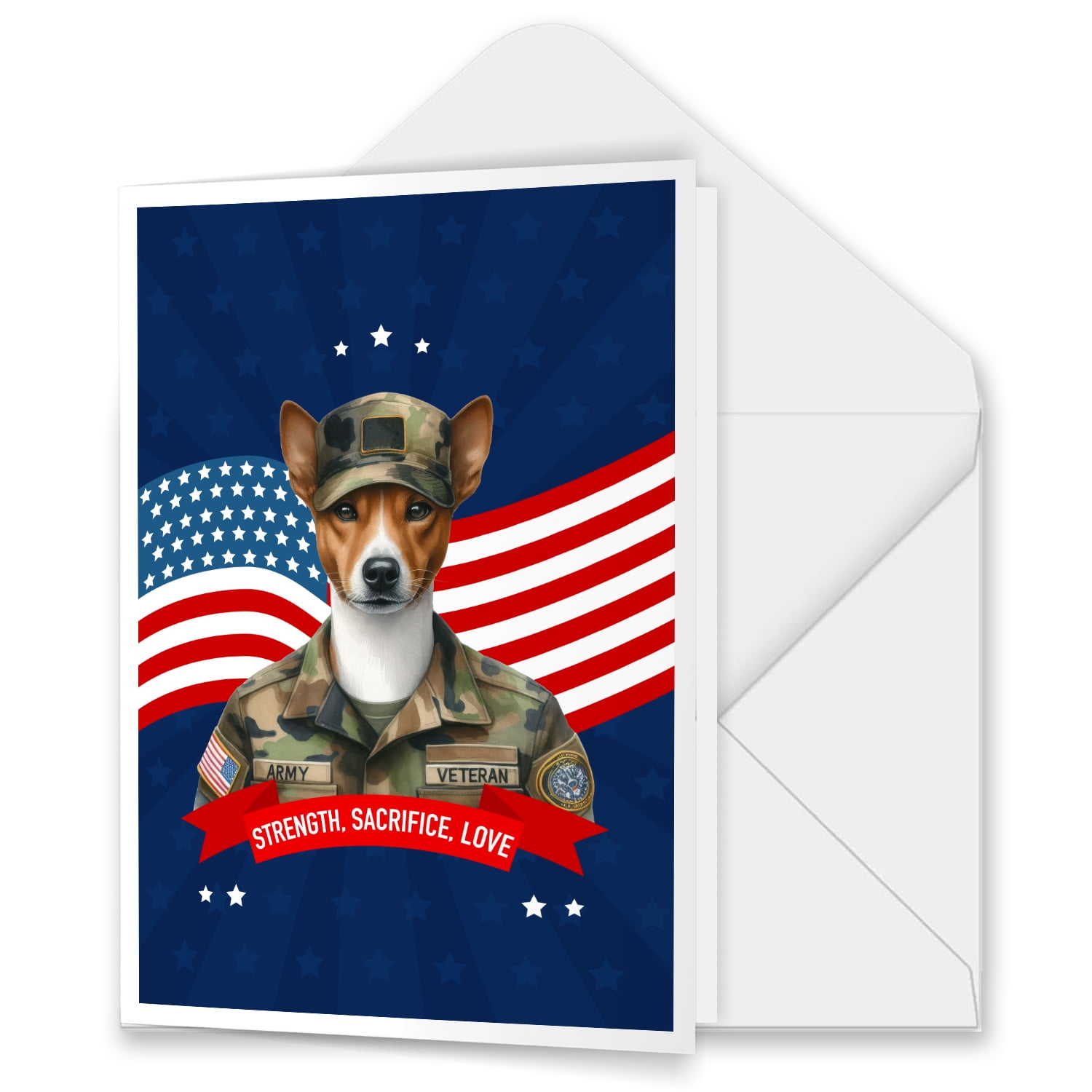 Happy Father's Day Honoring Veterans Basenji in Army Uniform 5x7in ...