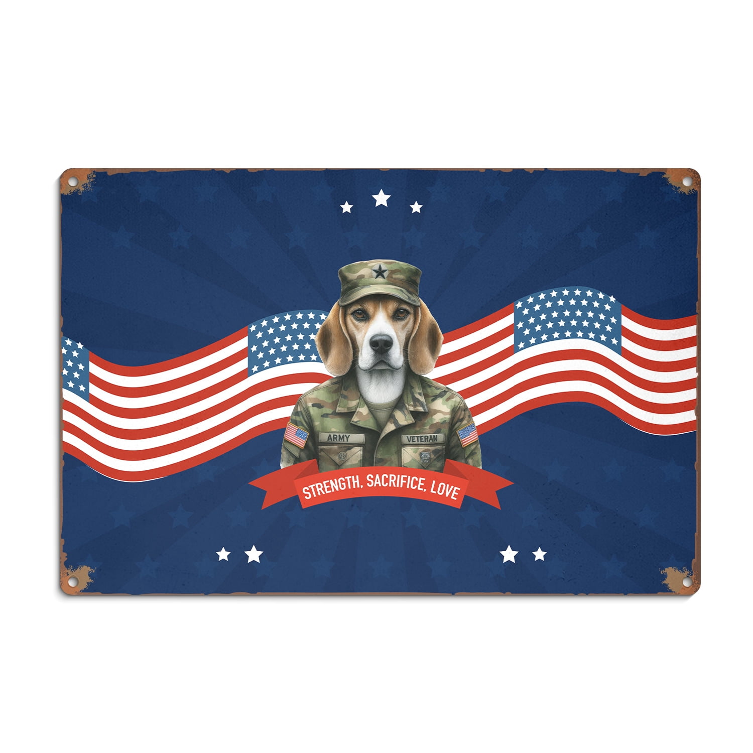 Happy Father's Day Honoring Veterans Beagle in Army Uniform Horizontal ...
