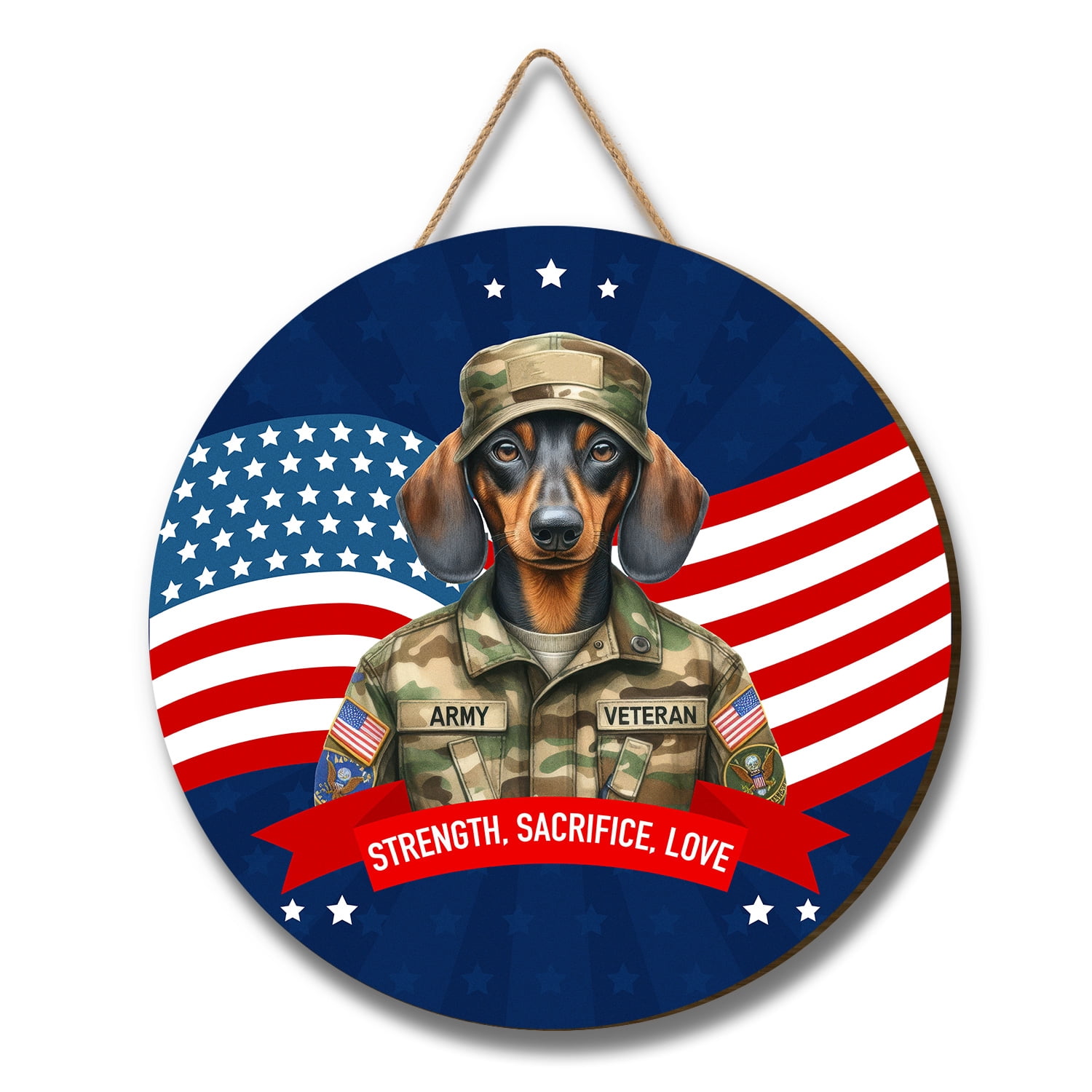 Happy Father's Day Honoring Veterans Dachshund in Army Uniform Round ...