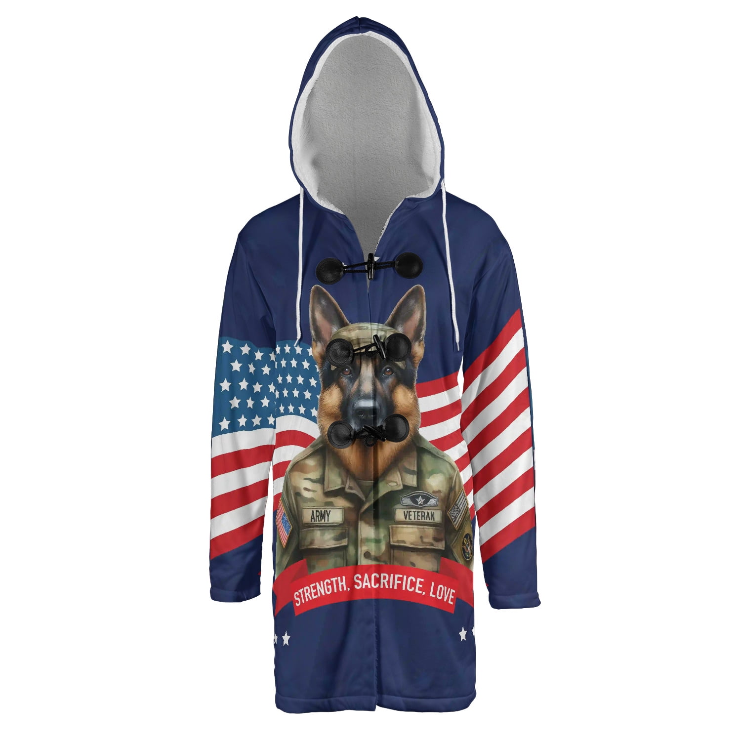 Happy Father's Day Honoring Veterans German Shepherd in Army Uniform All Over Print 3D Hooded ...
