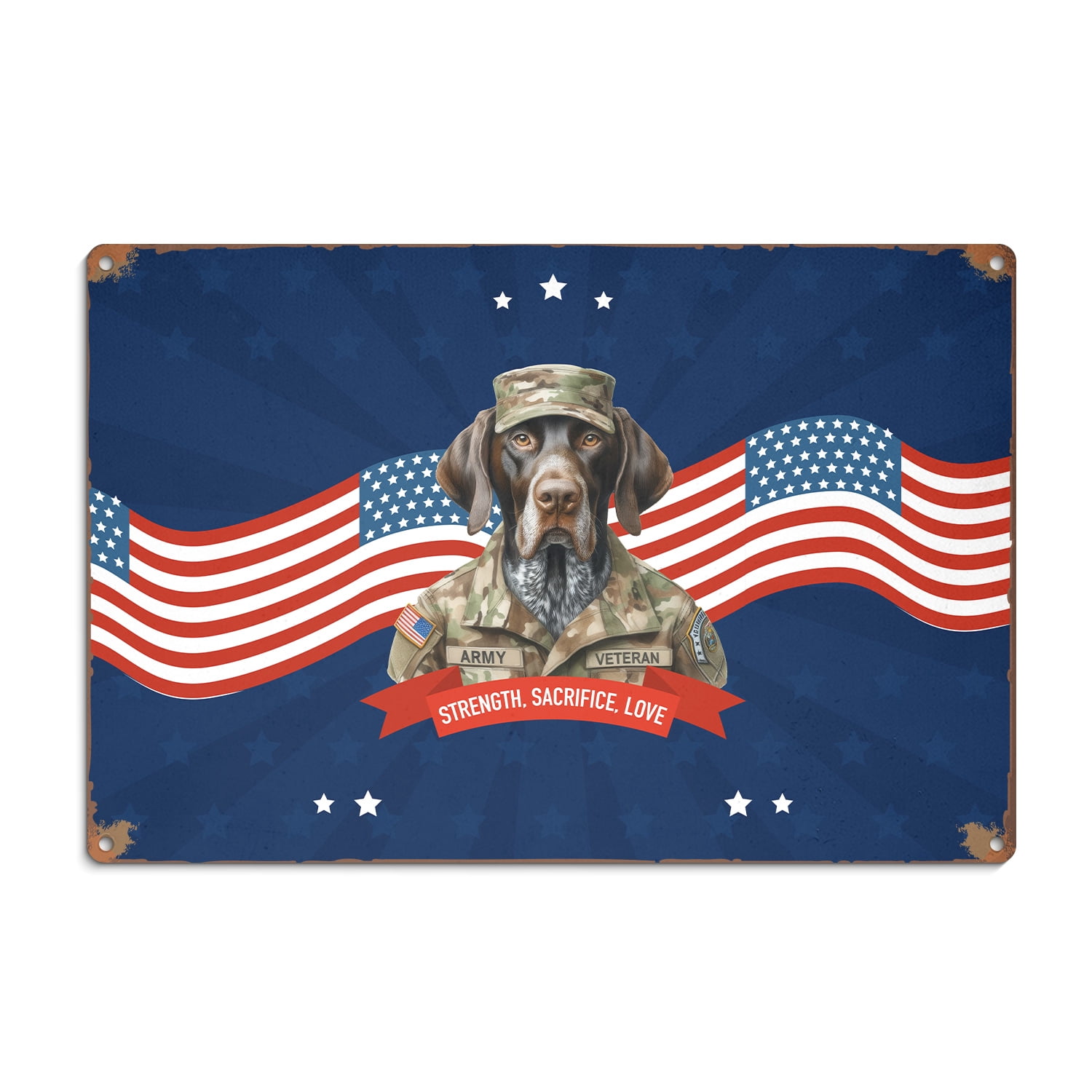Happy Father's Day Honoring Veterans German Shorthaired Pointer in Army Uniform Horizontal Metal ...