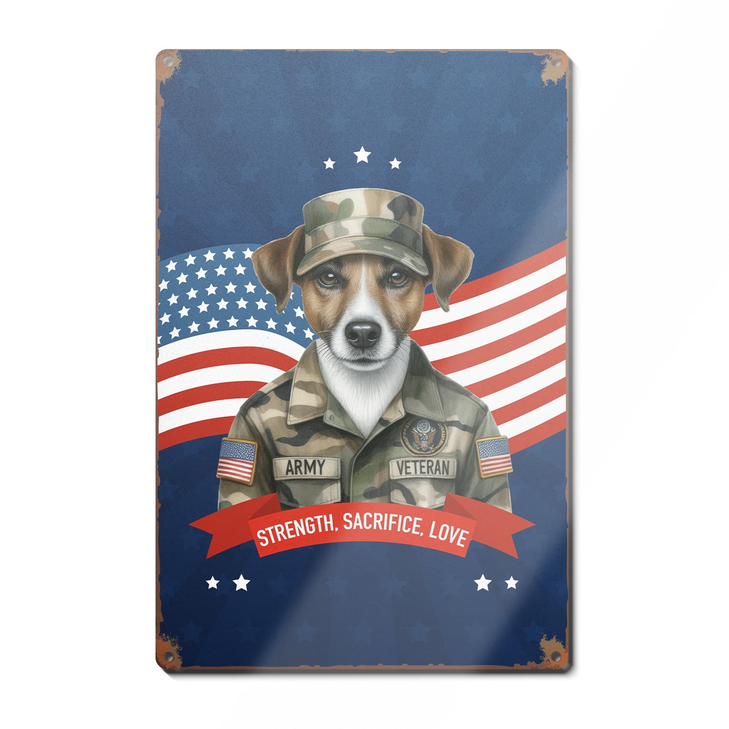Happy Father's Day Honoring Veterans Jack Russell Terrier in Army Uniform Vertical Metal ...
