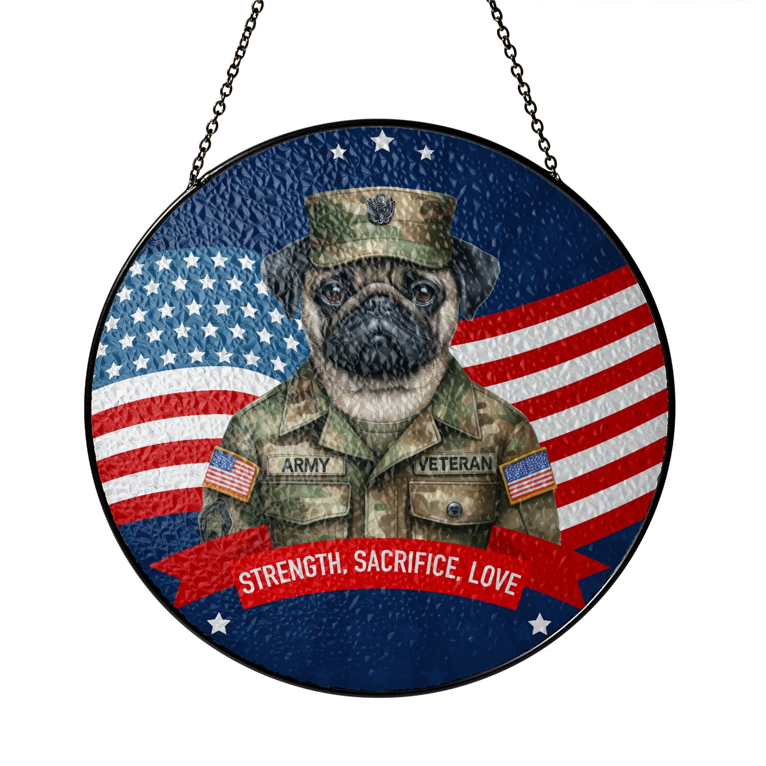 Happy Father's Day Honoring Veterans Pug in Army Uniform Stained Glass ...