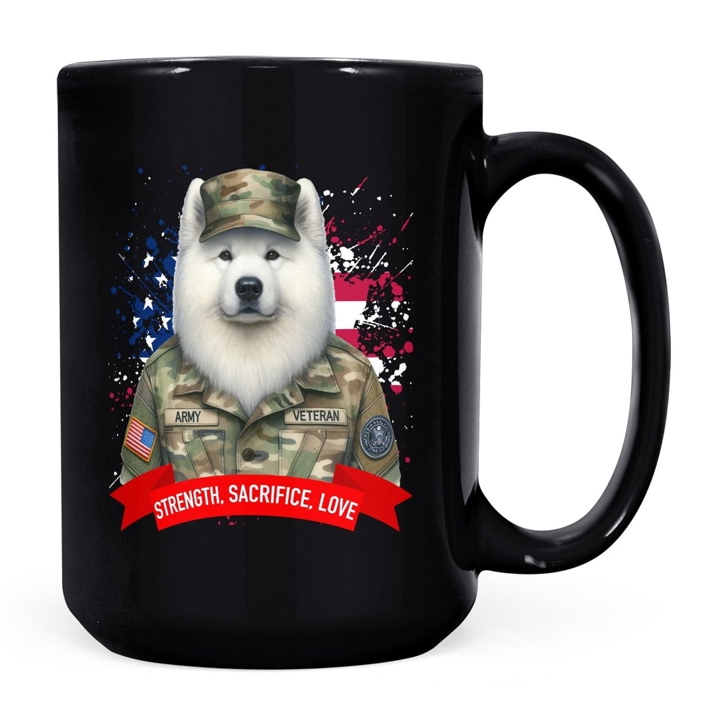Happy Father's Day Honoring Veterans Samoyed in Army Uniform Mug ...