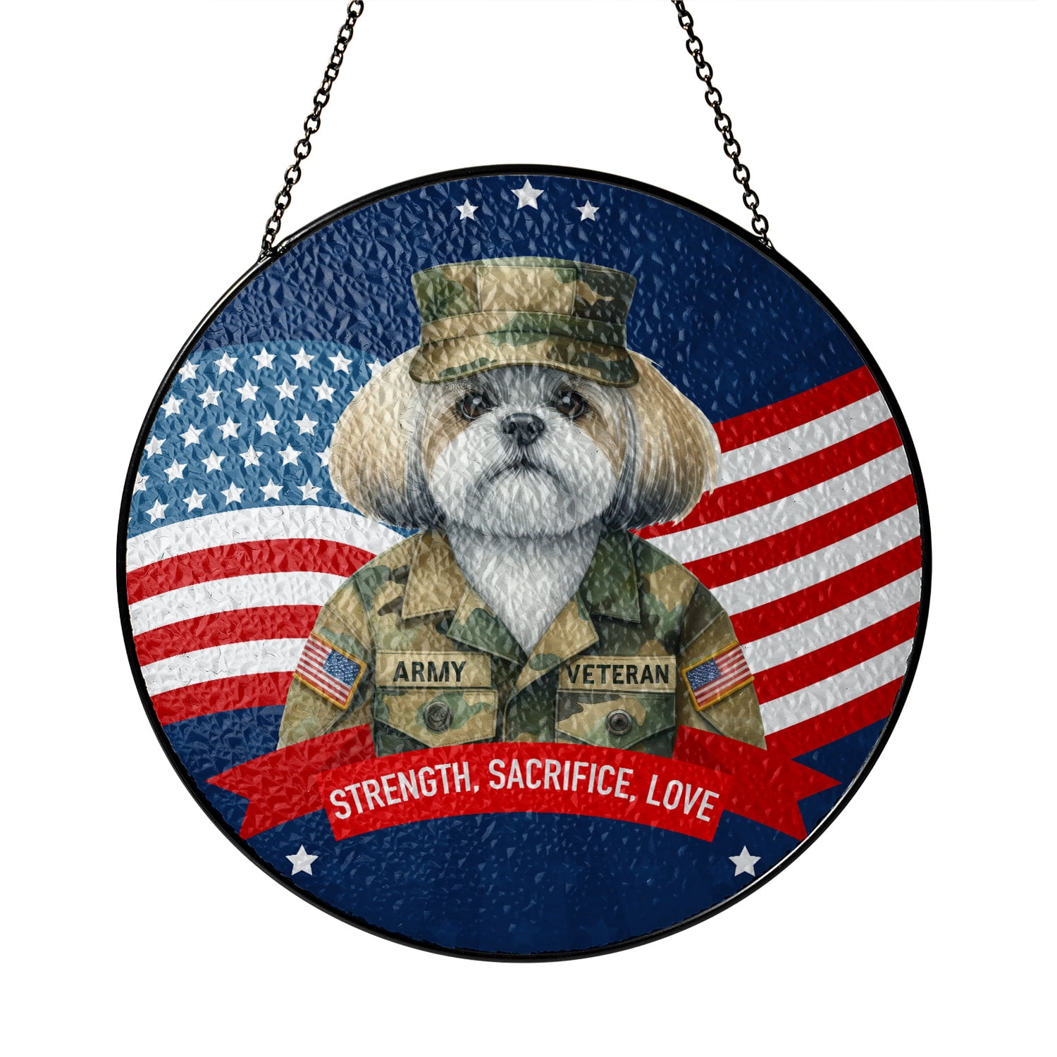 Happy Father's Day Honoring Veterans Shih Tzu in Army Uniform Stained ...