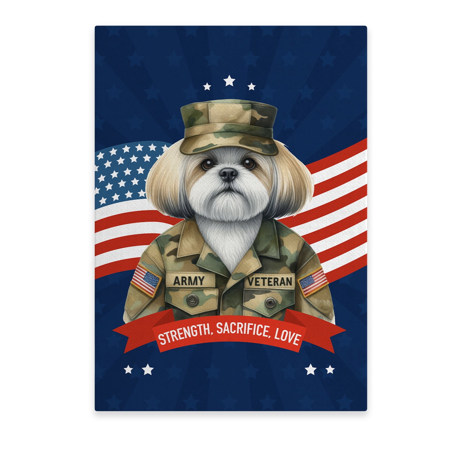 Happy Father's Day Honoring Veterans Shih Tzu in Army Uniform Vertical ...