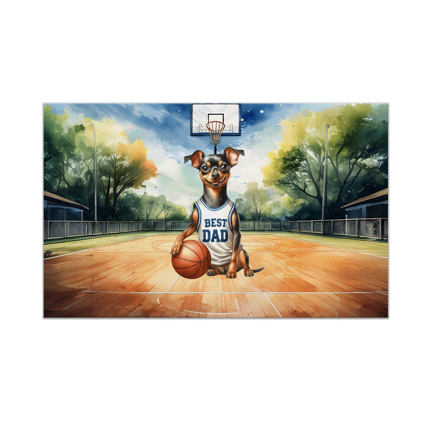 Happy Father's Day Miniature Pinscher Playing Basketball with Best Dad ...