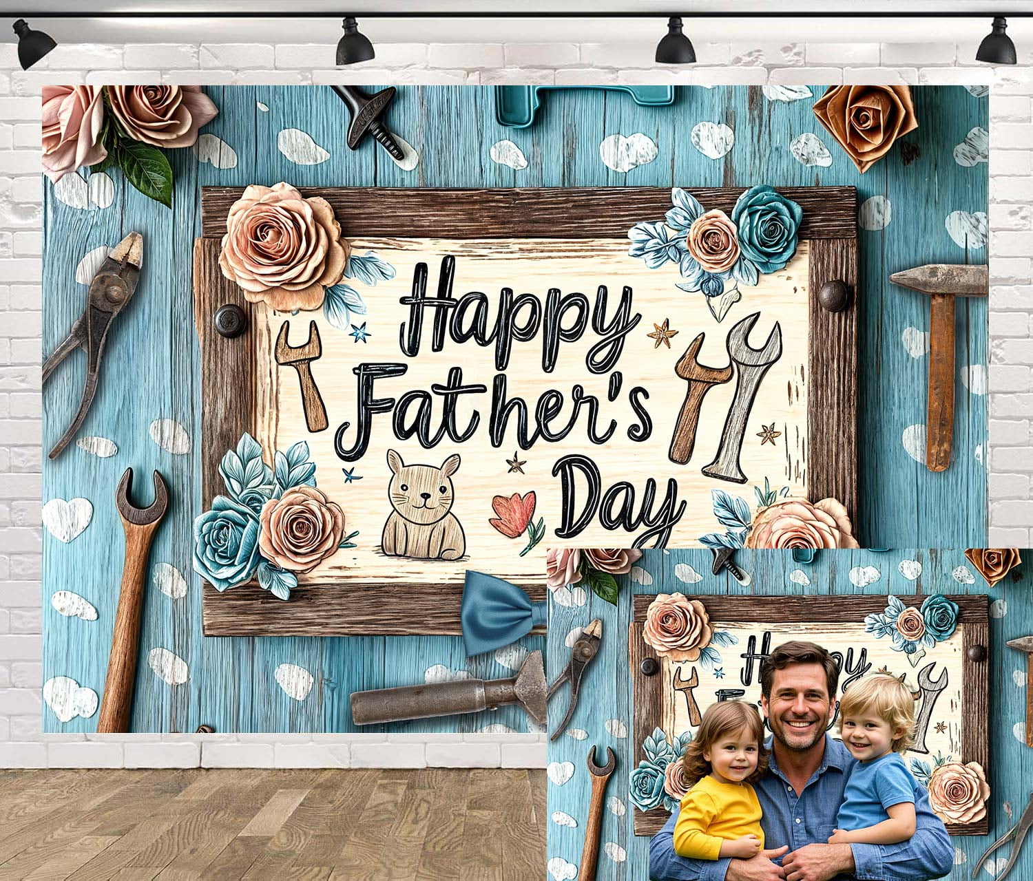 Happy Father's Day Photography Backdrops Blue Retro Wood Fathers Day ...