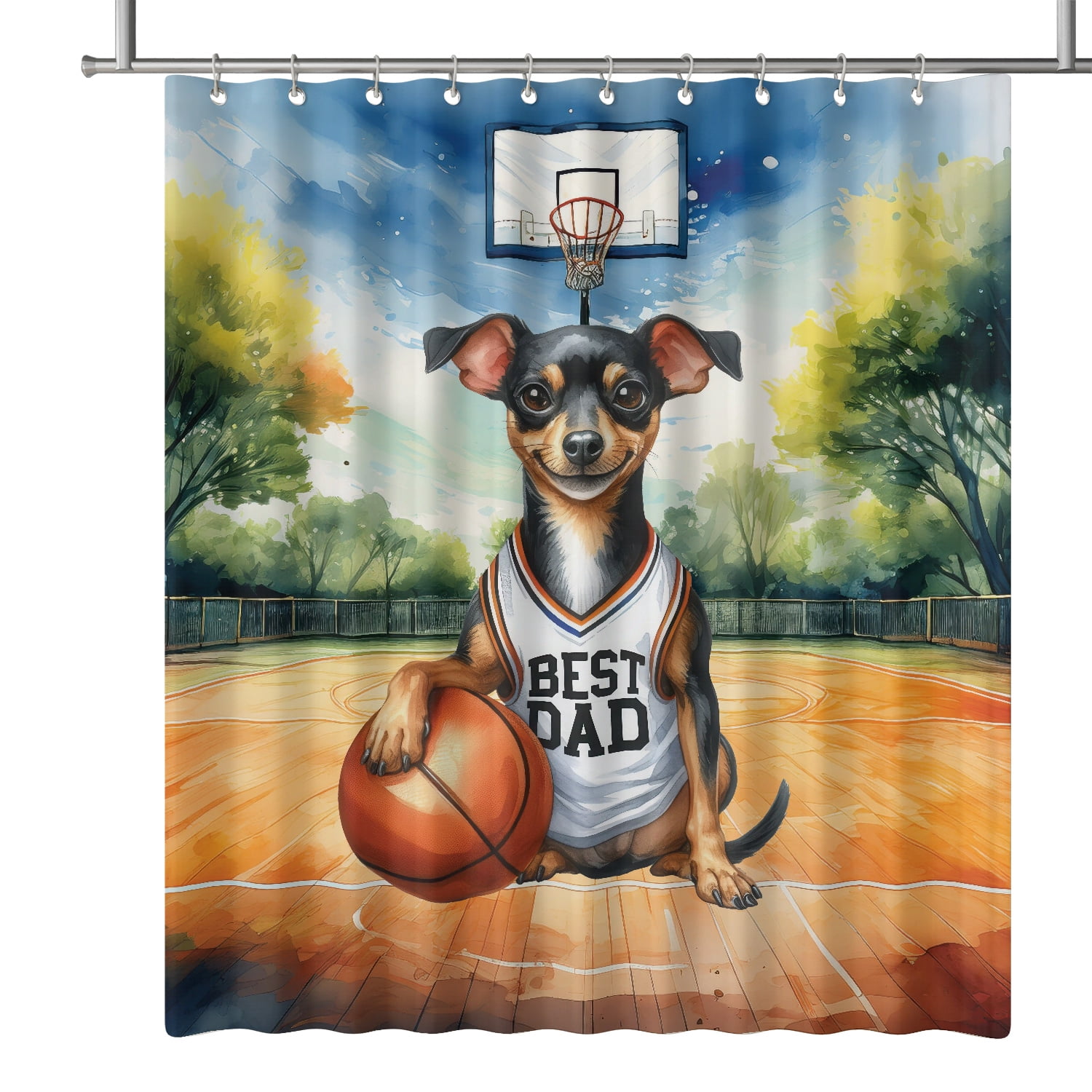 Happy Father's Day Rat Terrier Playing Basketball with Best Dad Jersey ...