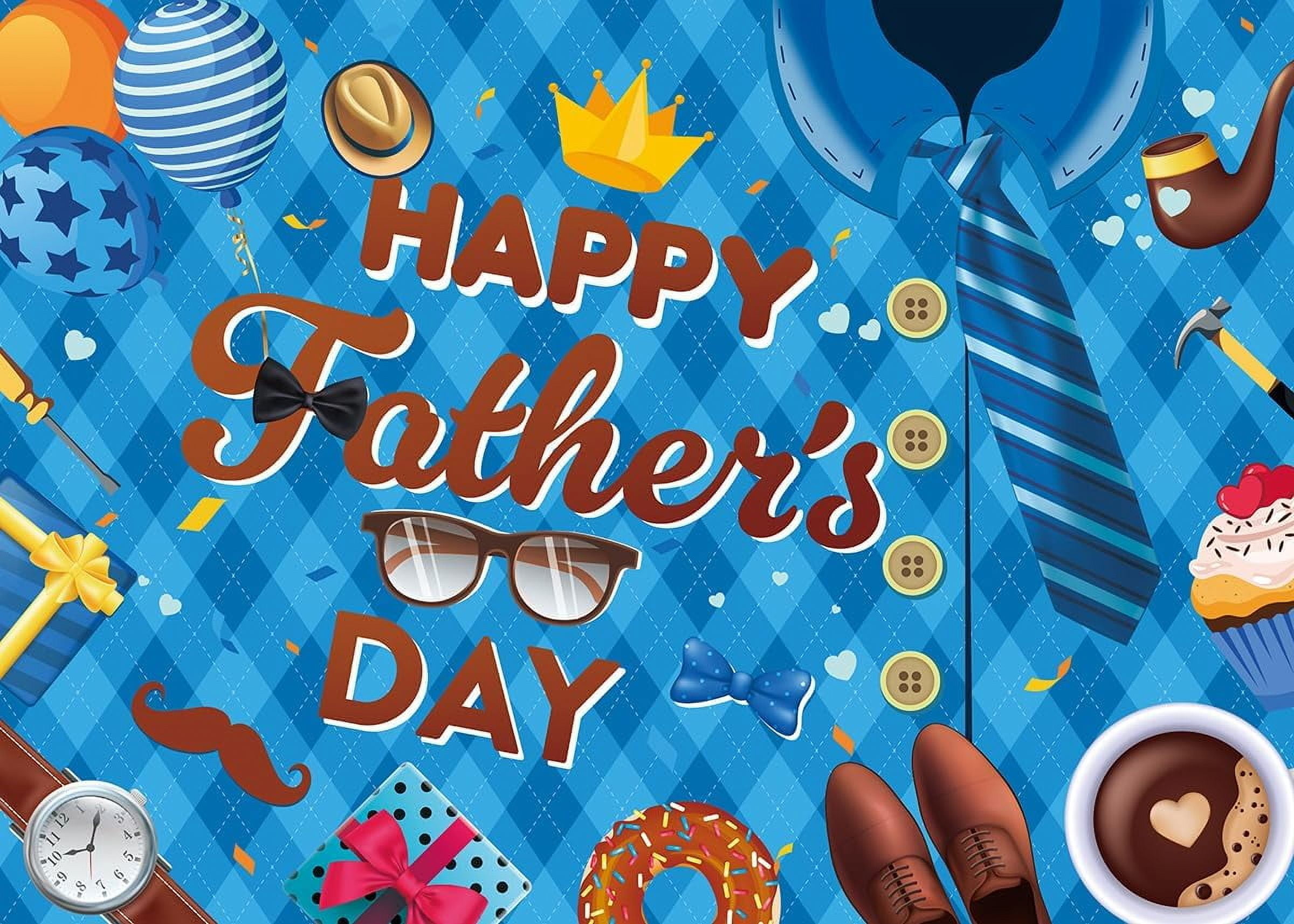 Happy Fathers Day Backdrop Donuts with Dad Decoration Banner Blue ...