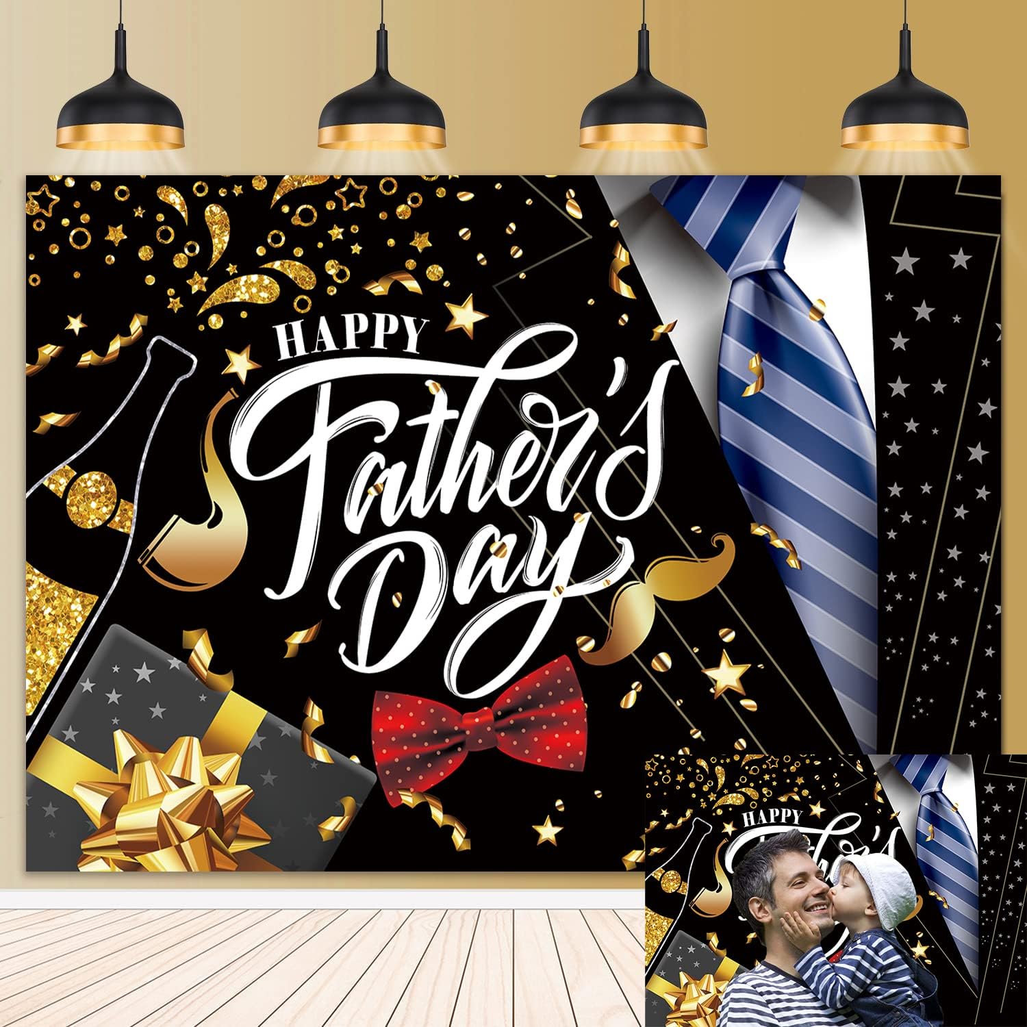 Happy Fathers Day Backdrop I Love Dad Black Gold Father's Day Party ...