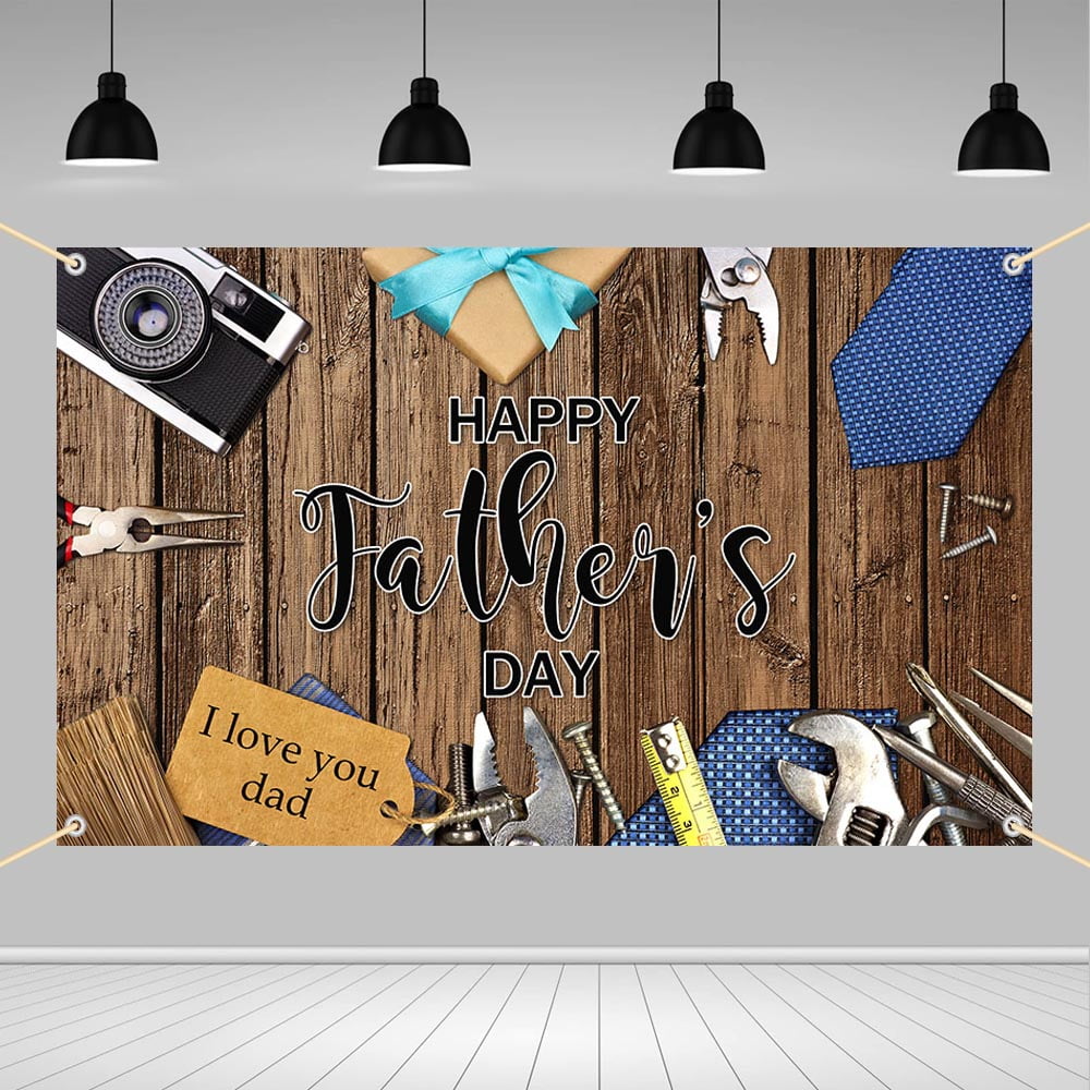 Happy Fathers Day Backdrop Rustic Wood Tools and Ties I Love You Dad ...