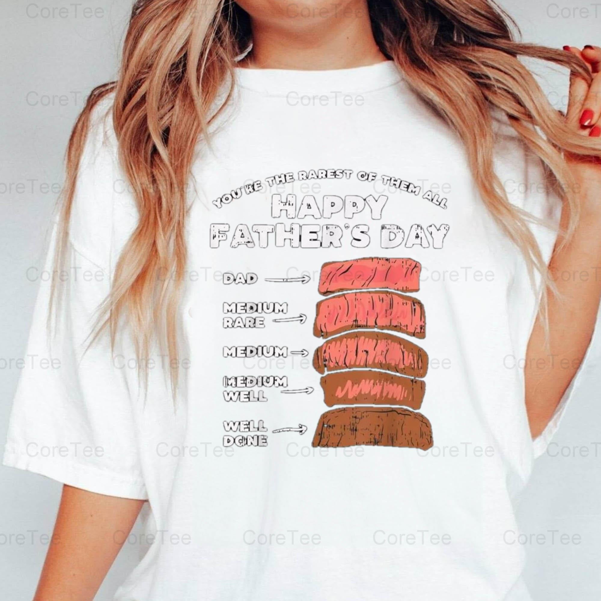 Happy Fathers Day Rarest Dad Steak Funny Food Lover Meat Grill BBQ Cook ...