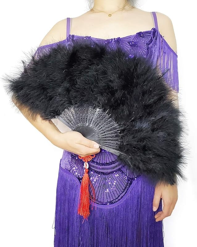 Happy Feather Handheld Marabou Feather Fan, 1920s Vintage Style Flapper ...