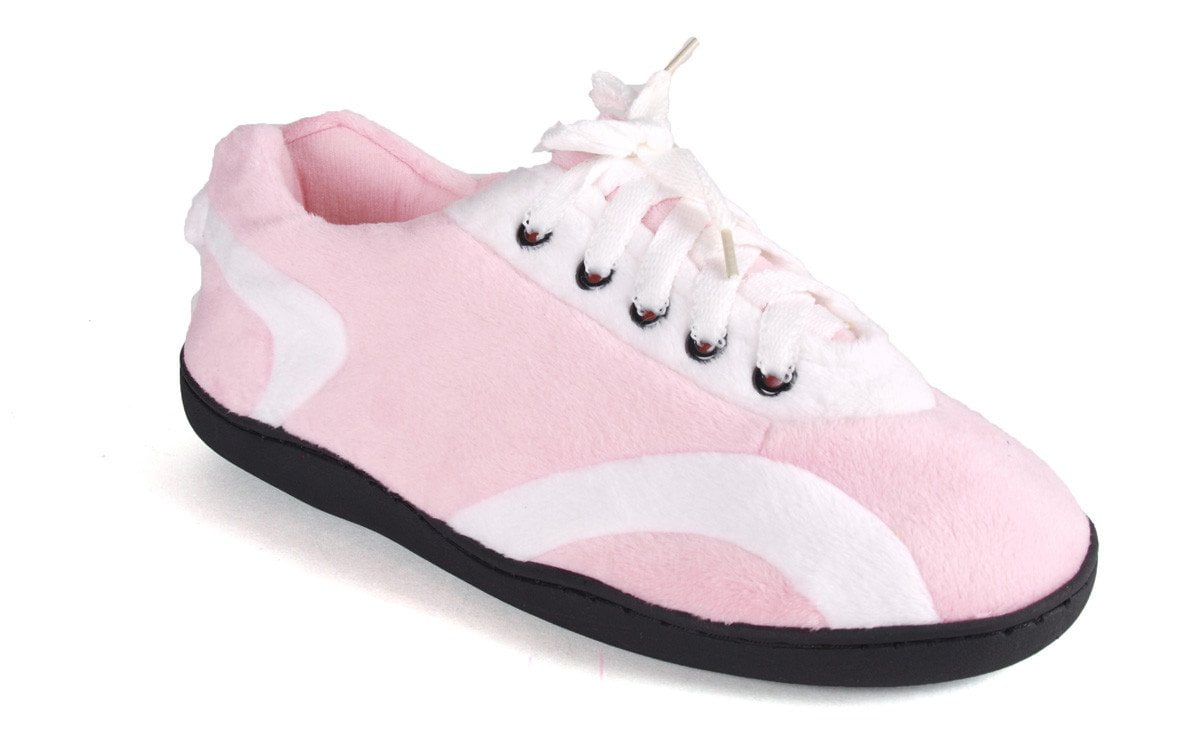 Happy Feet Sneaker All Around Slippers - Pink and White - Medium ...