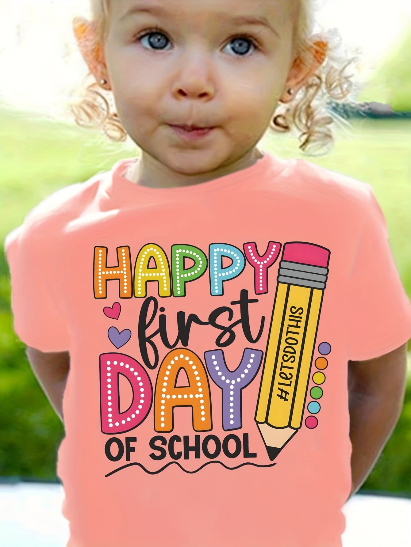 “Happy First Day of School” Girls'White T-Shirt - Vibrant Pencil ...