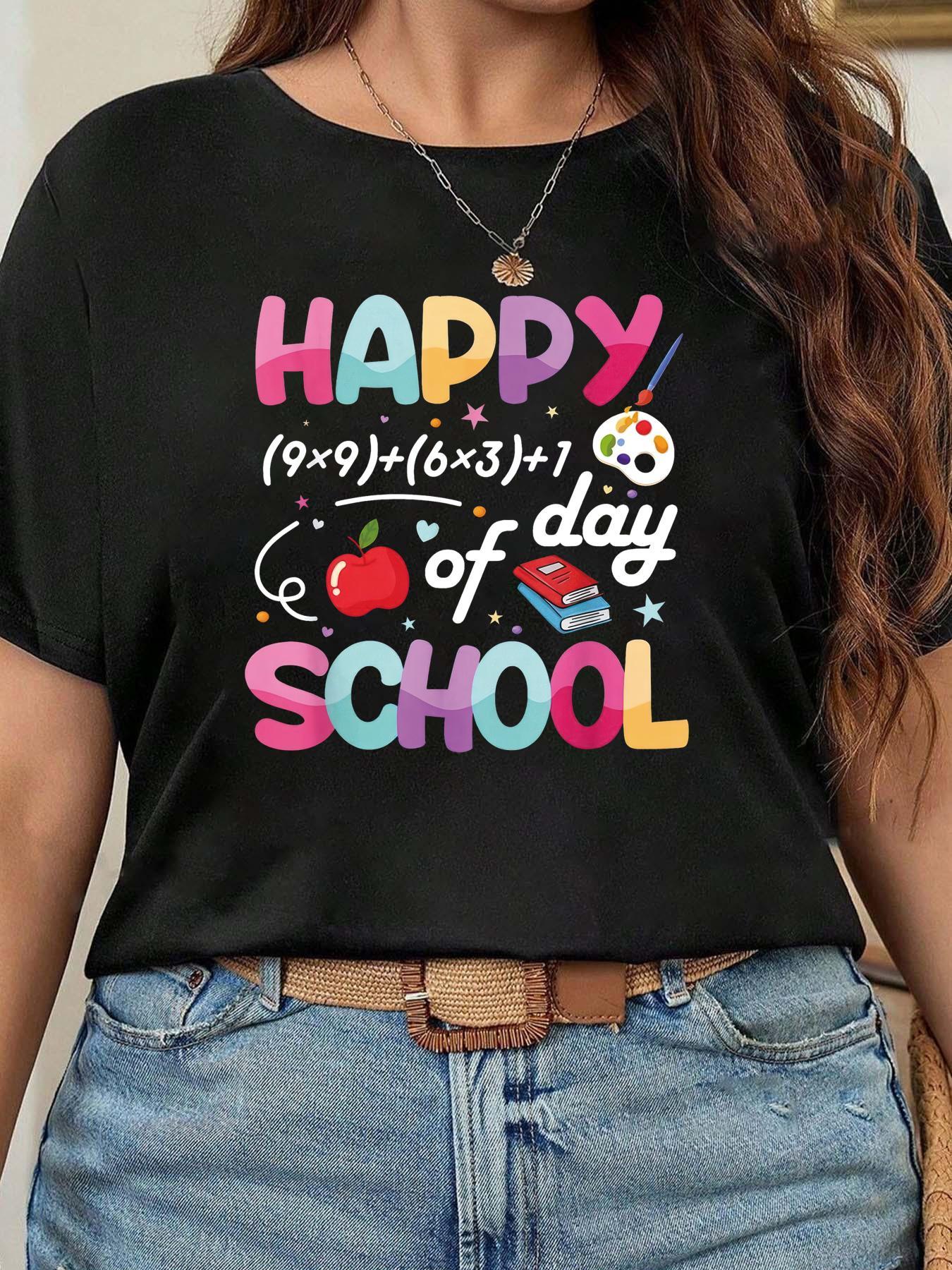 Happy First Day of School Math Themed Graphic T shirt with Apple Books ...