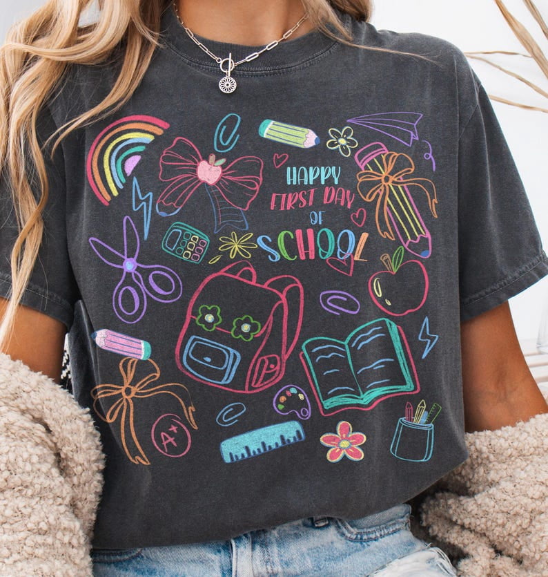 Happy First Day of School Shirt, Back to School Shirt, School Doodles ...