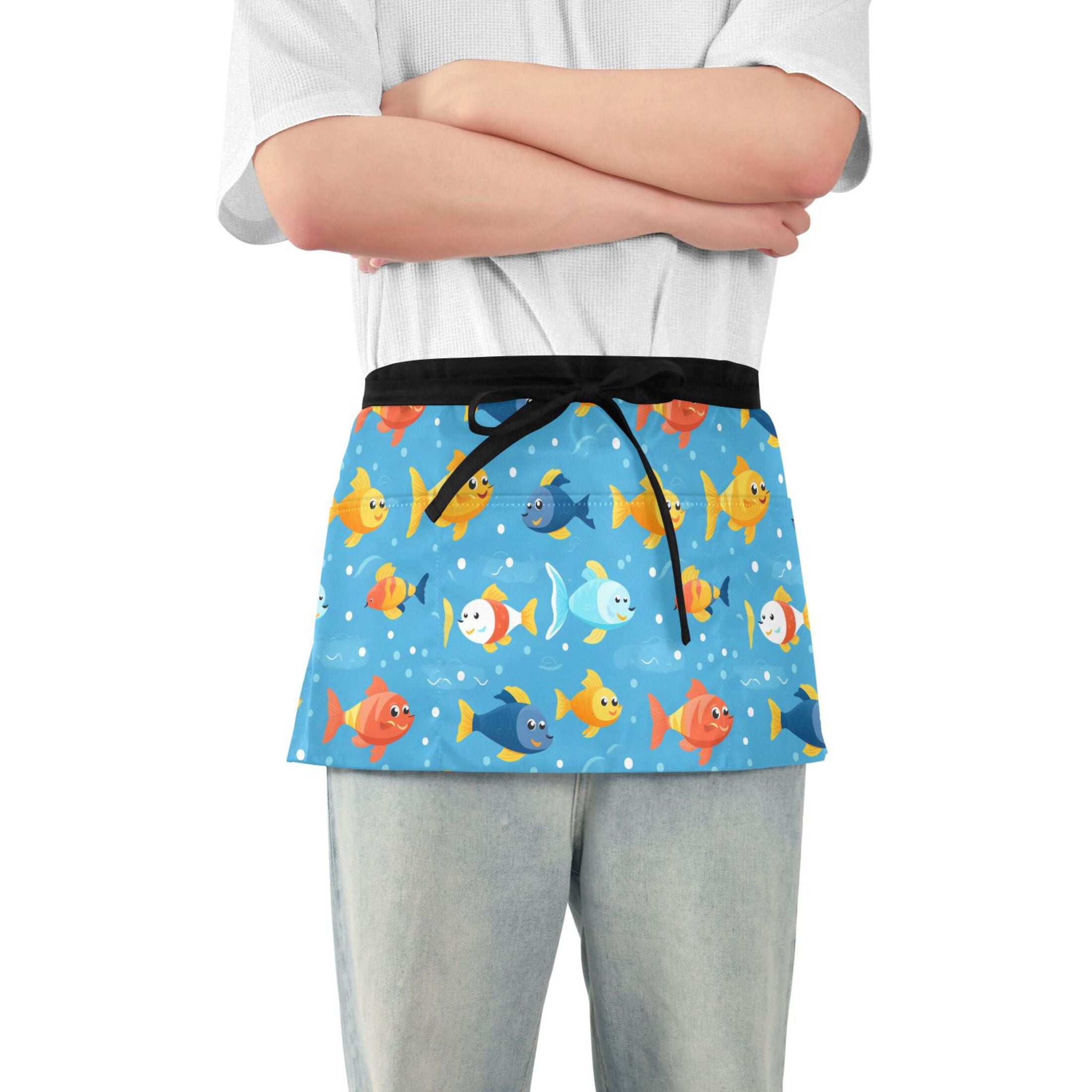 Happy Fish on Sea Server Apron with 3 Pockets Waterproof Waitress Waist ...