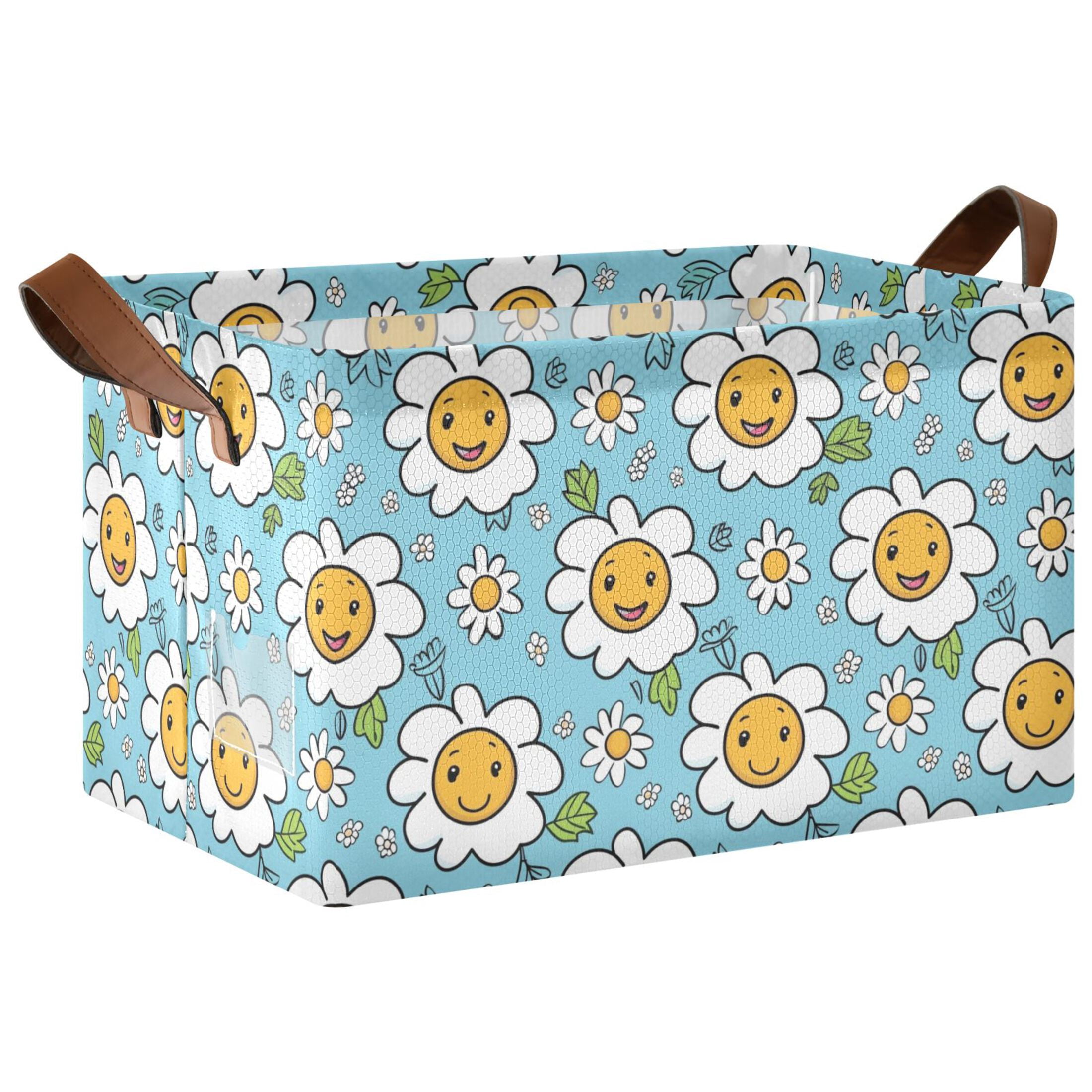 Happy Flower Pattern Collapsible Storage Bin Open Home Shelf Basket ...