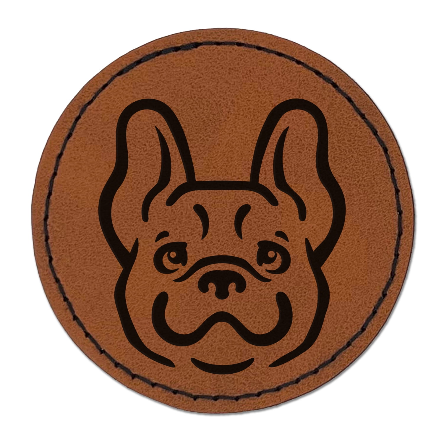 Happy French Bulldog Frenchie Dog Head 2.5" Faux Leather Round Engraved ...