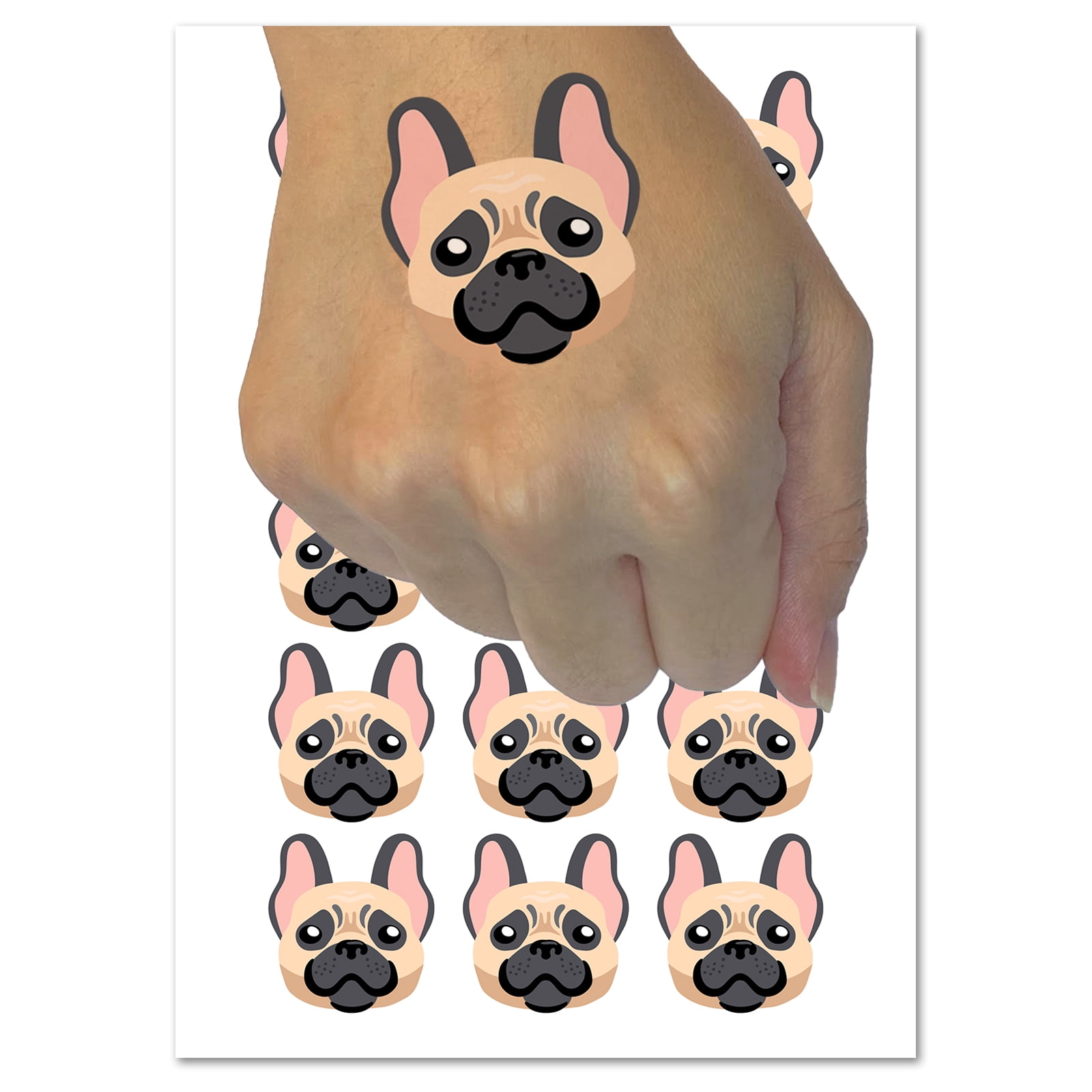 Happy French Bulldog Frenchie Dog Head Water Resistant Temporary Tattoo ...