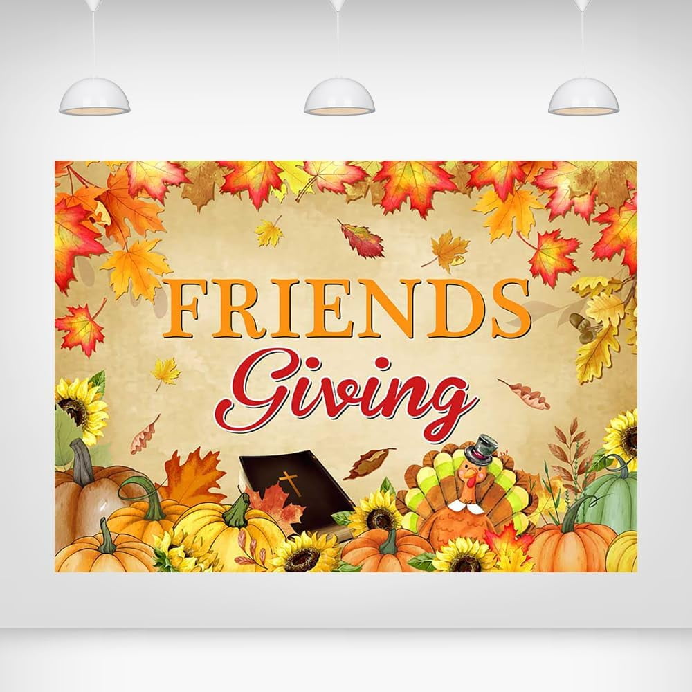 Happy Friendsgiving Backdrop Autumn Harvest Pumpkins Maple Leaves ...