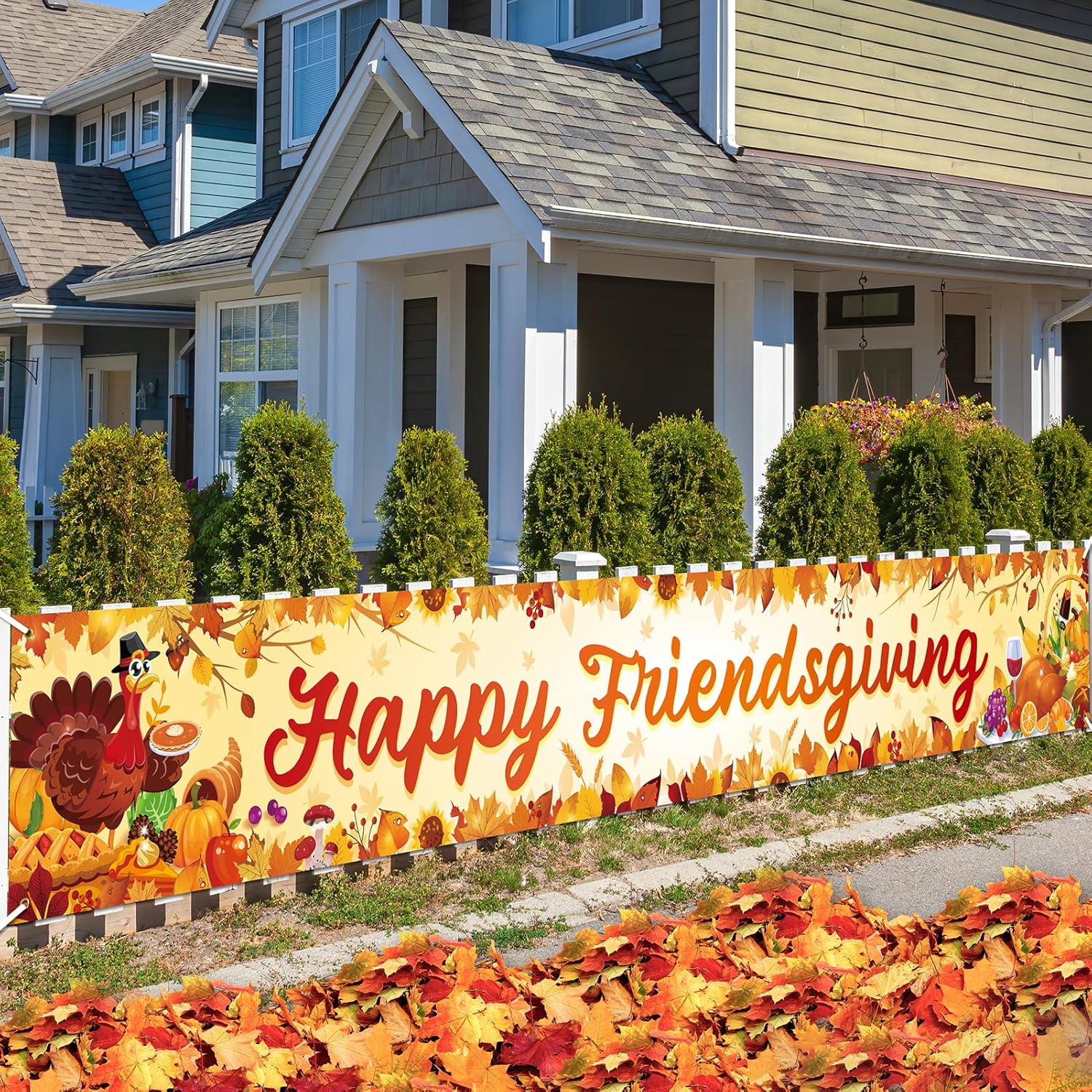 Happy Friendsgiving Fence Banner, Friends Giving Yard Sign Banner, Long ...